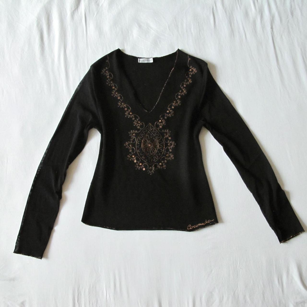 2000s Italian Vintage Long Sleeve Top - beaded +... - Depop