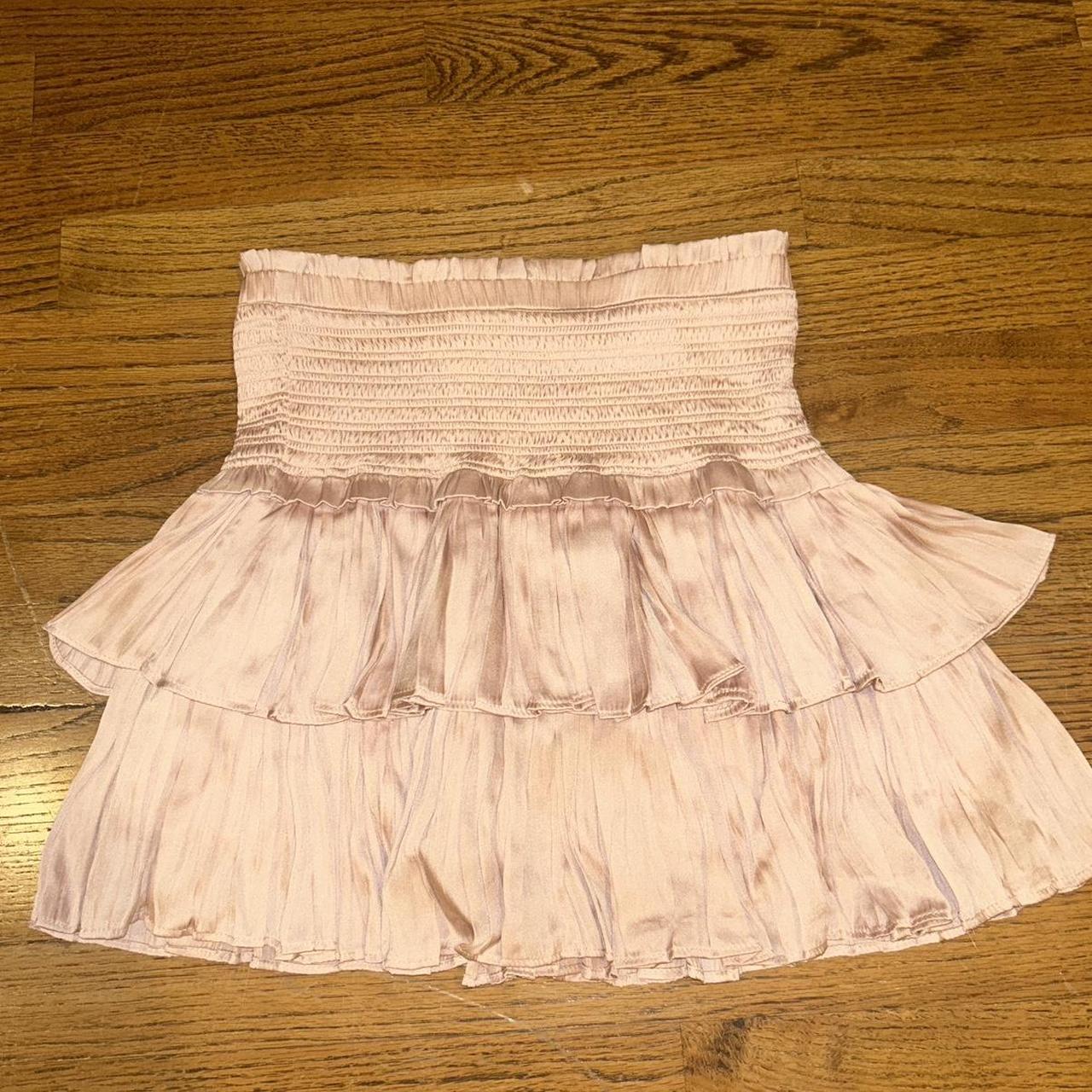 Mini pink satin ruffle skirt. Never worn. From... - Depop
