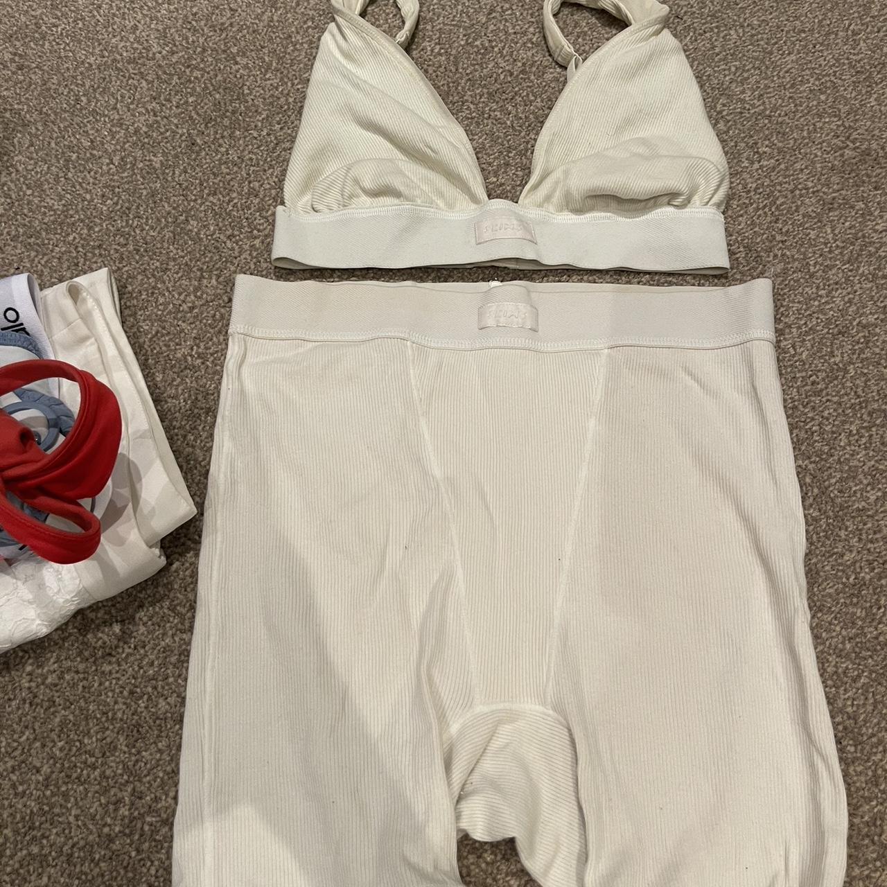 Skims cream set top bra size Small and bottoms size... - Depop