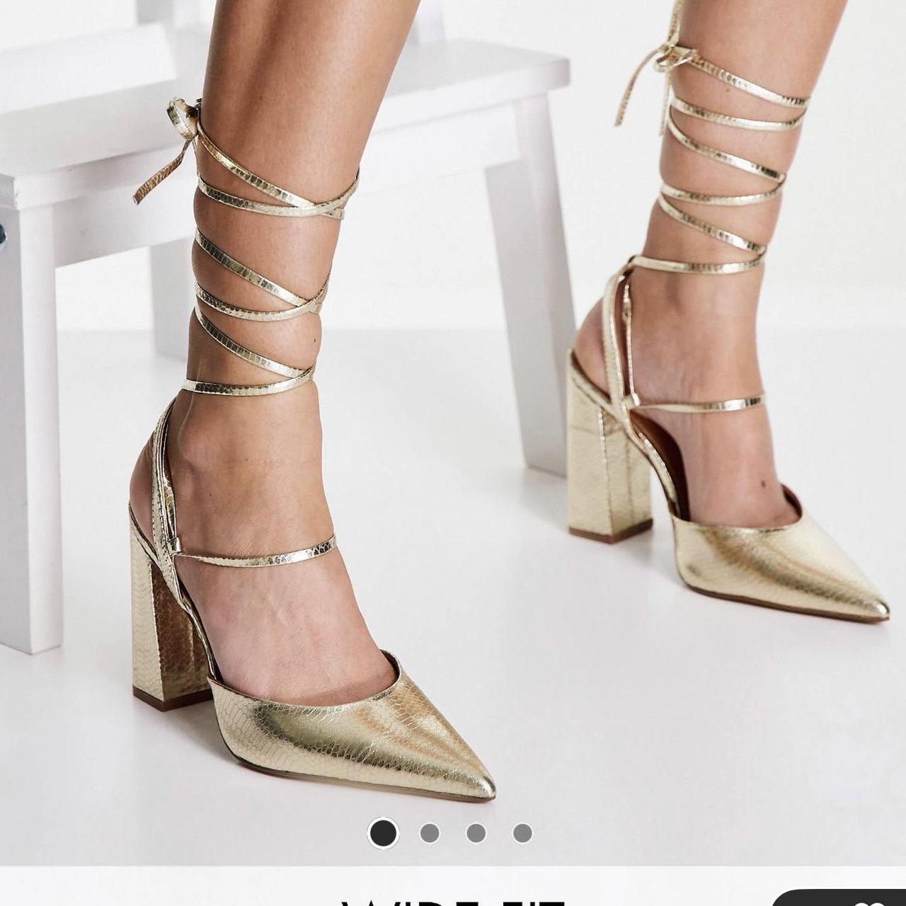 See bio for next postage! Wide fit gold shoes worn... - Depop
