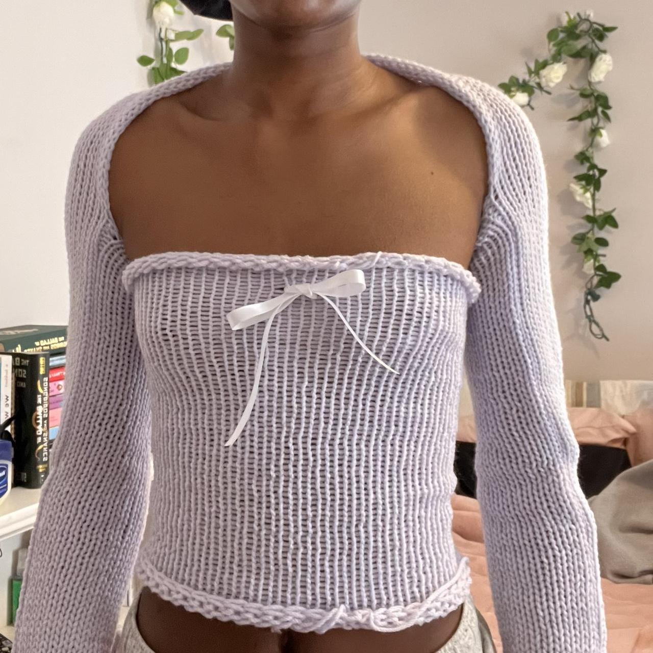 lilac knit bolero and tube top set with removable... - Depop
