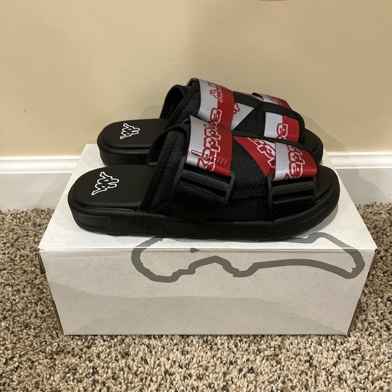 Black, White & Red Kappa Slides Model: Logo Zirk 1... - Depop