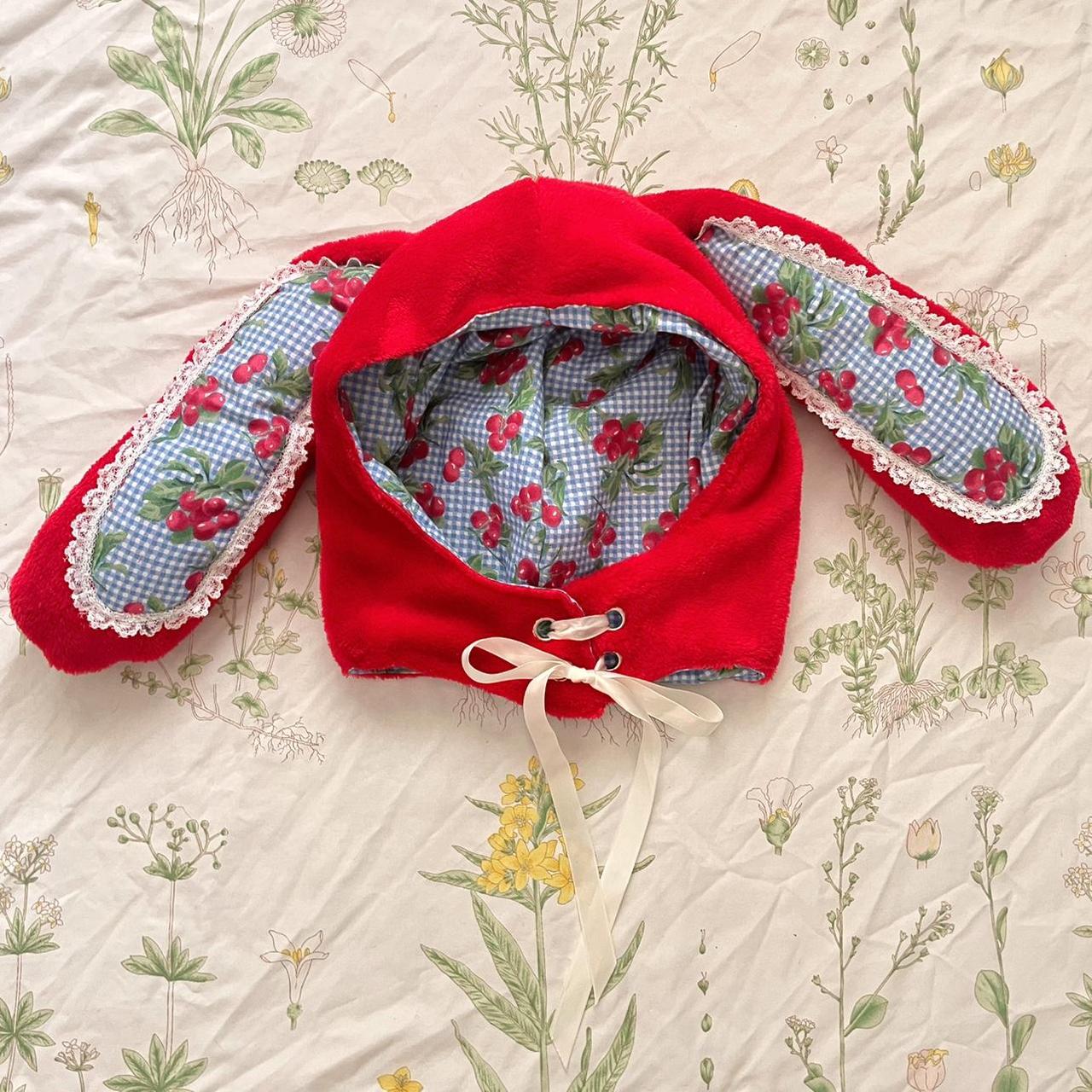 plush red bunny bonnet 🍒 handmade by me! plush... - Depop