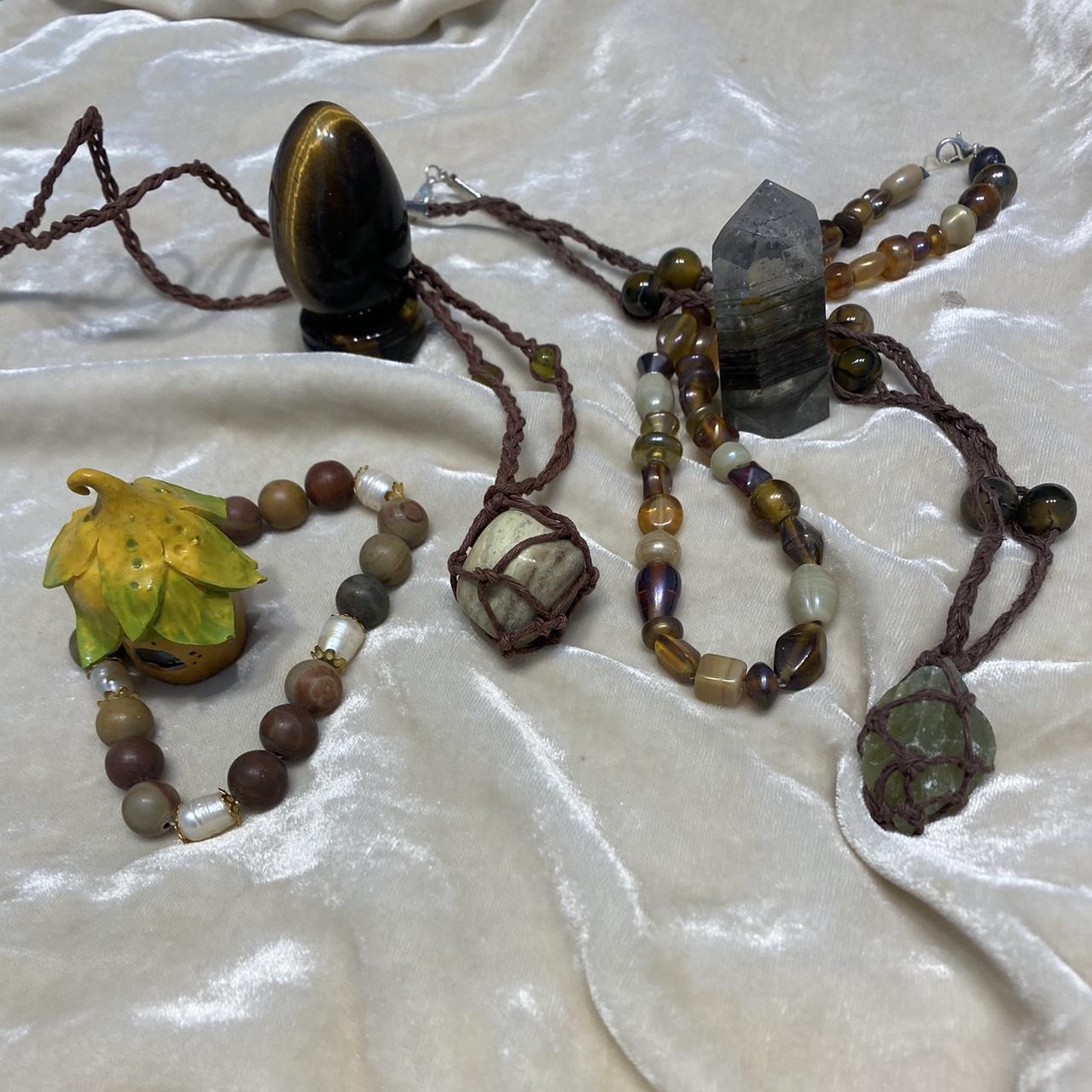 Cottagecore crystal green and brown jewelry bundle... - Depop