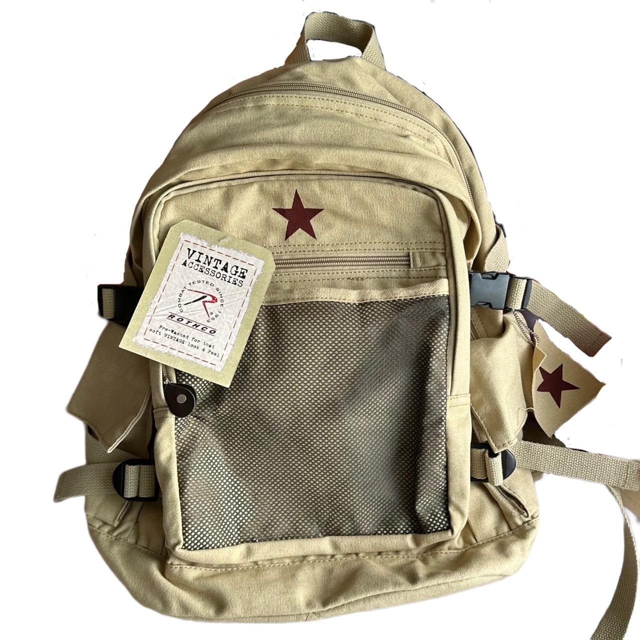 ROTHCO VINTAGE CANVAS STAR BACKPACK, KHAKI... - Depop