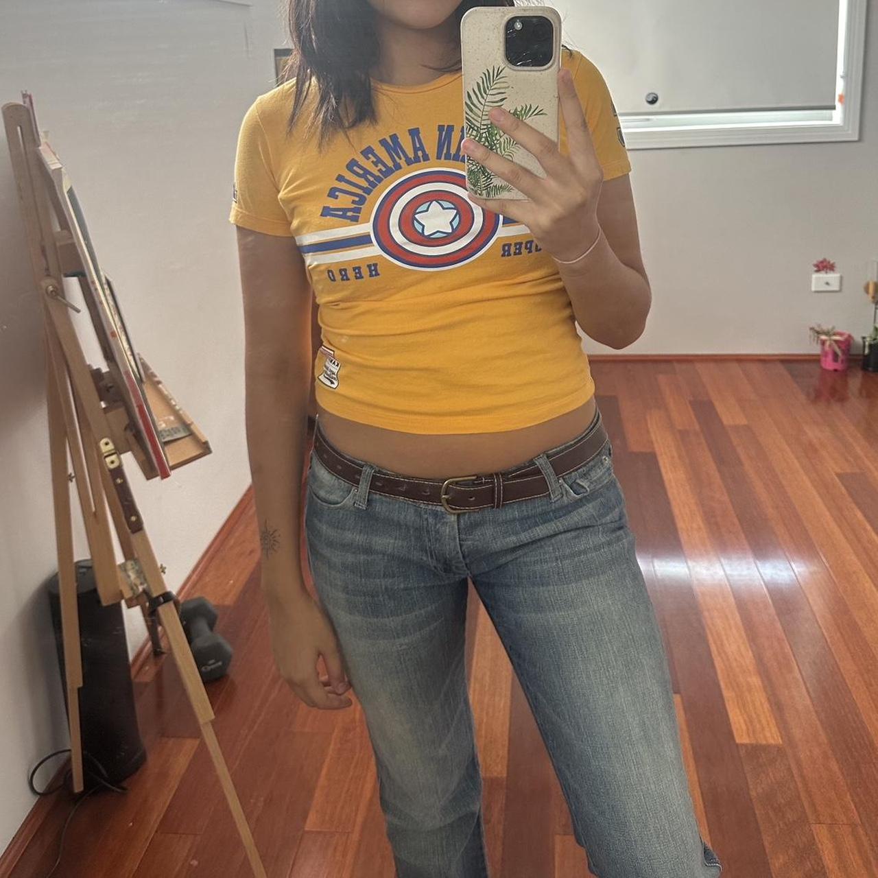 Yellow captain America baby tee - Depop