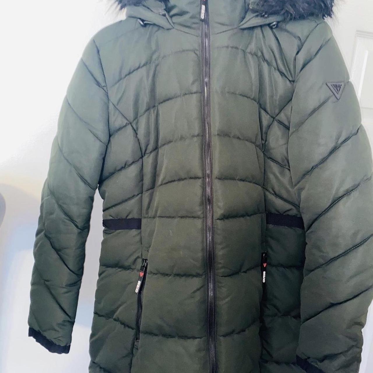 Green GUESS Down Coat - Depop