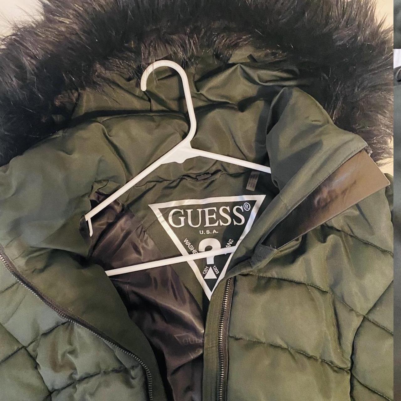 Green GUESS Down Coat - Depop