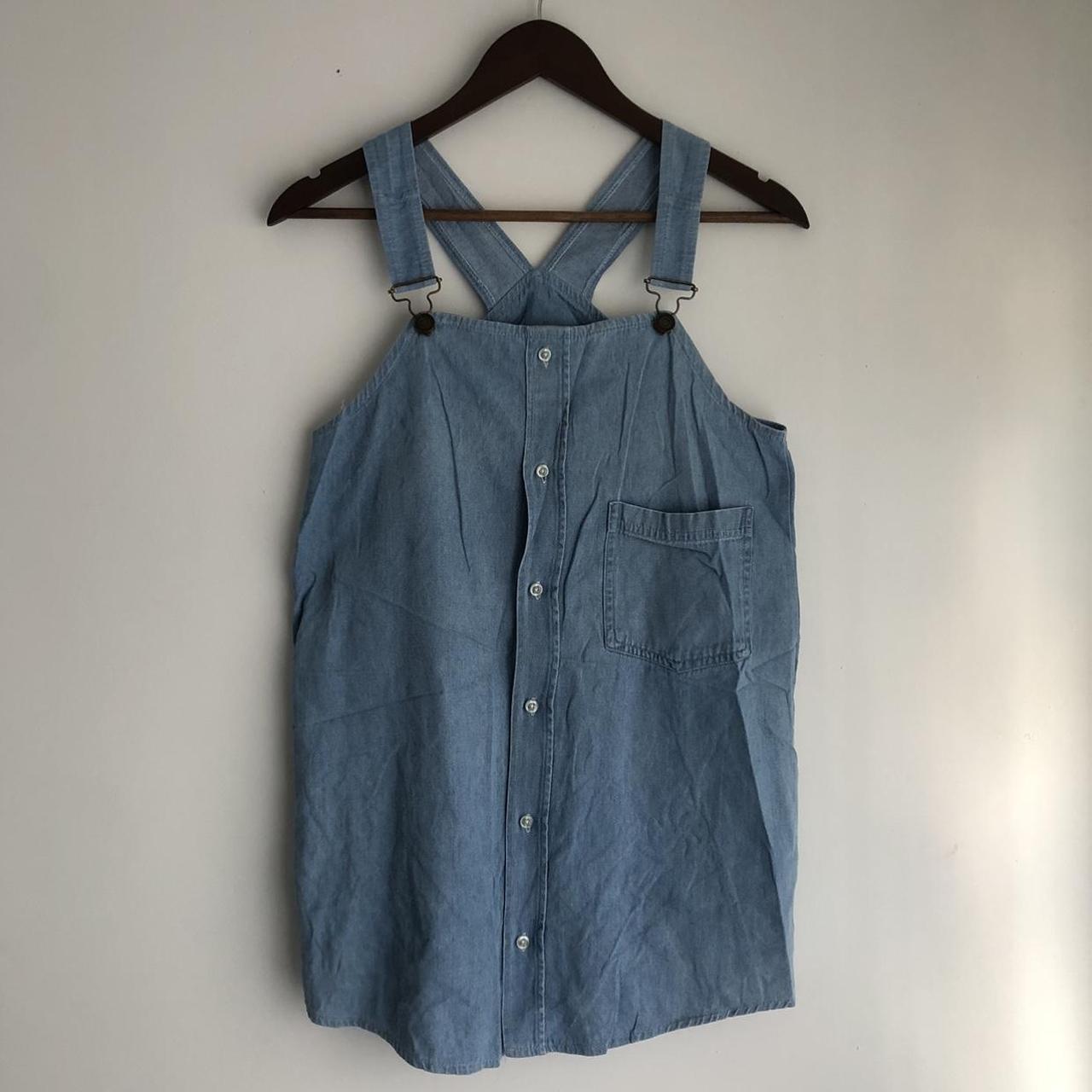 Blue Rinse Vintage light blue dungaree dress button... - Depop