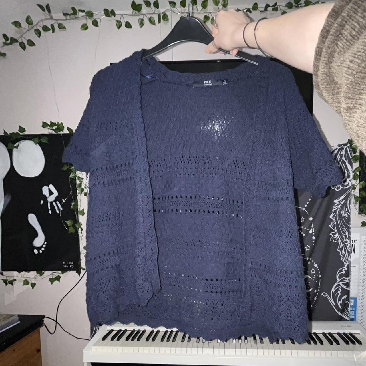 Isle essentials blue navy knitted short sleeve... - Depop
