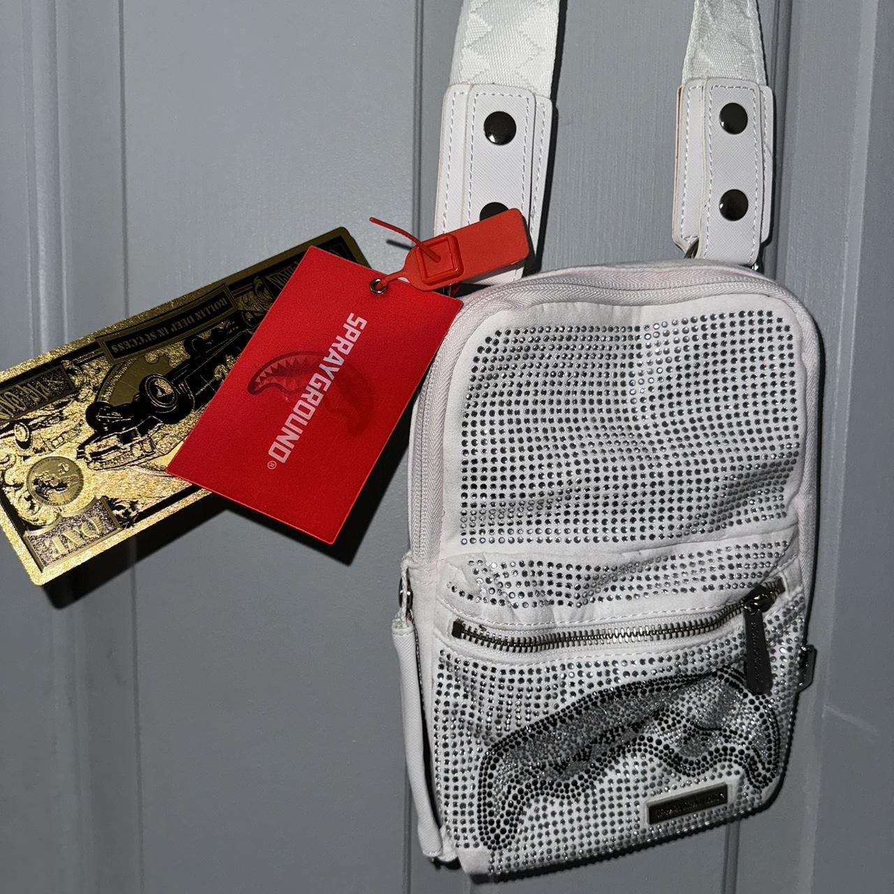 White cross body crystallized sprayground bag brand new - Depop