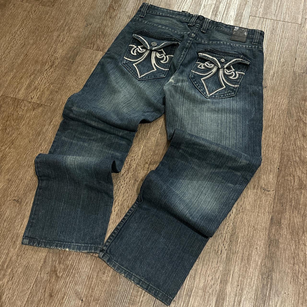 Y2K Avant Garde Mayhem Dark Denim Embroidered Fleur... | Depop