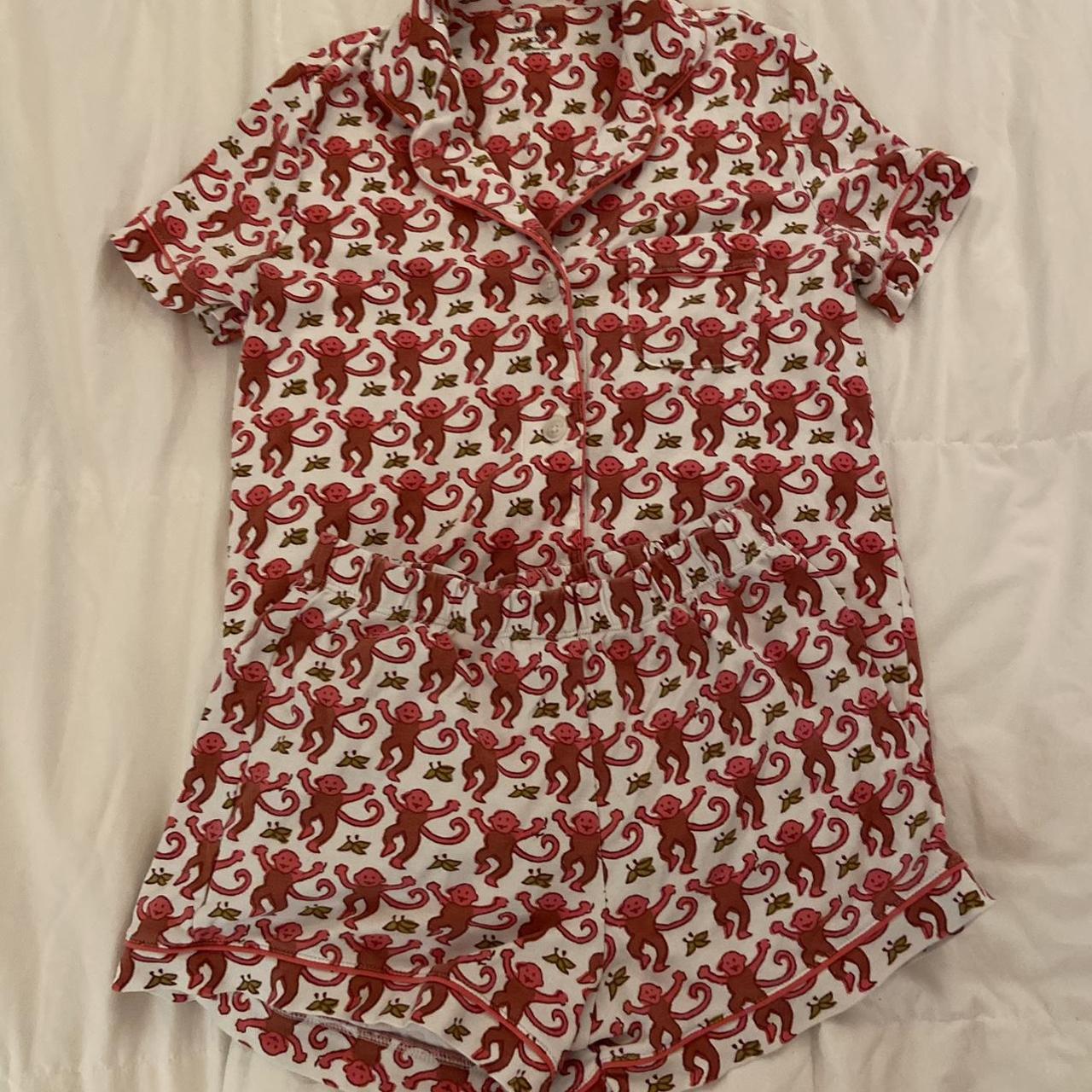 Roller Rabbit pink monkey pajama short set Size xxs... - Depop