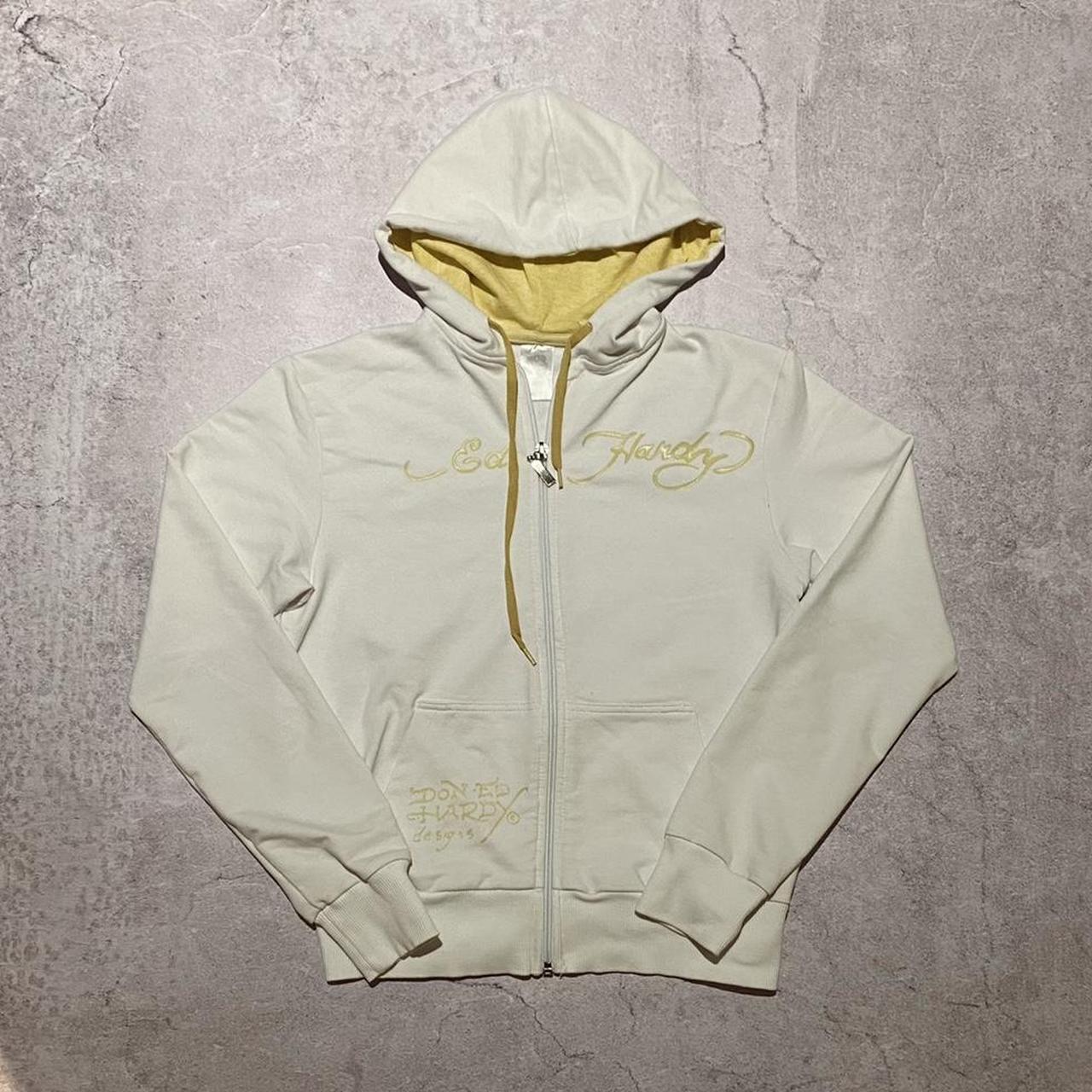 Ed Hardy White Zip Up Hoodie Size on label:... - Depop