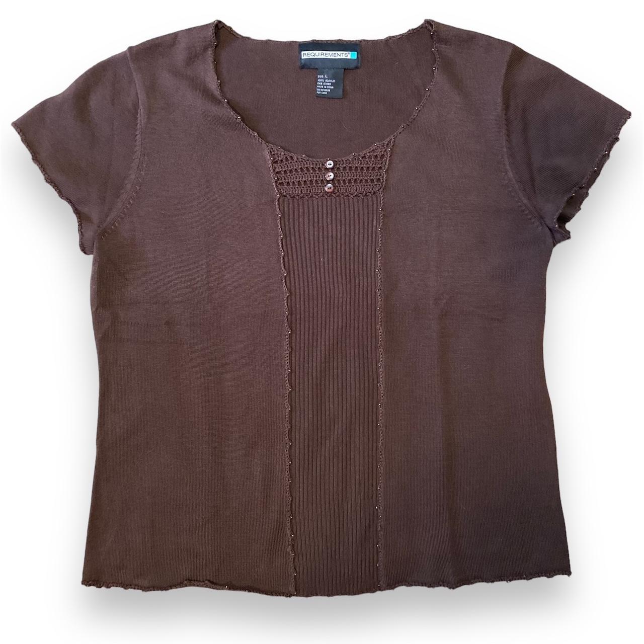 Cute brown knit top with buttons and beaded details... - Depop
