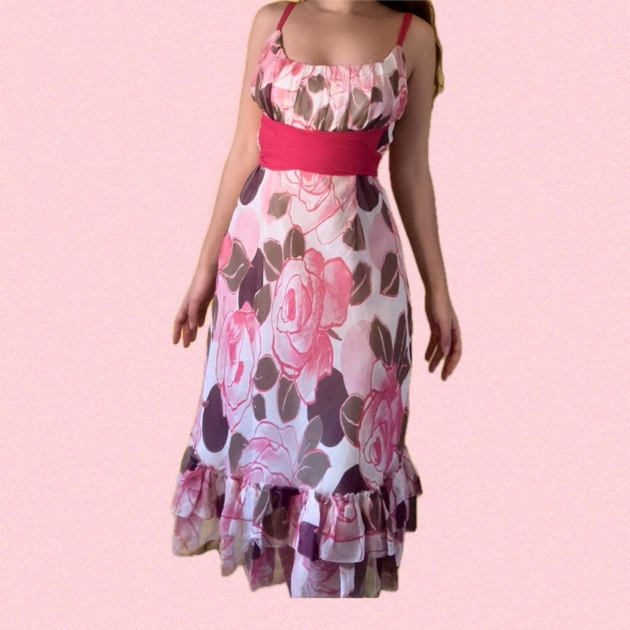 100% silk tie belt floral vintage y2k dress from... - Depop