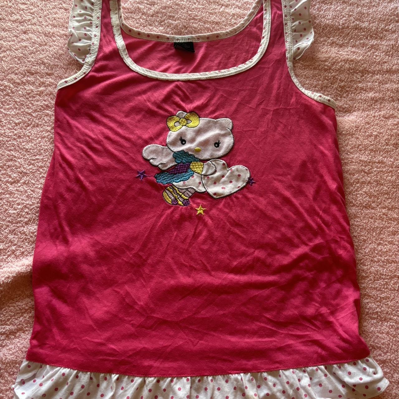 pink hello kitty tank top with white ruffles... - Depop
