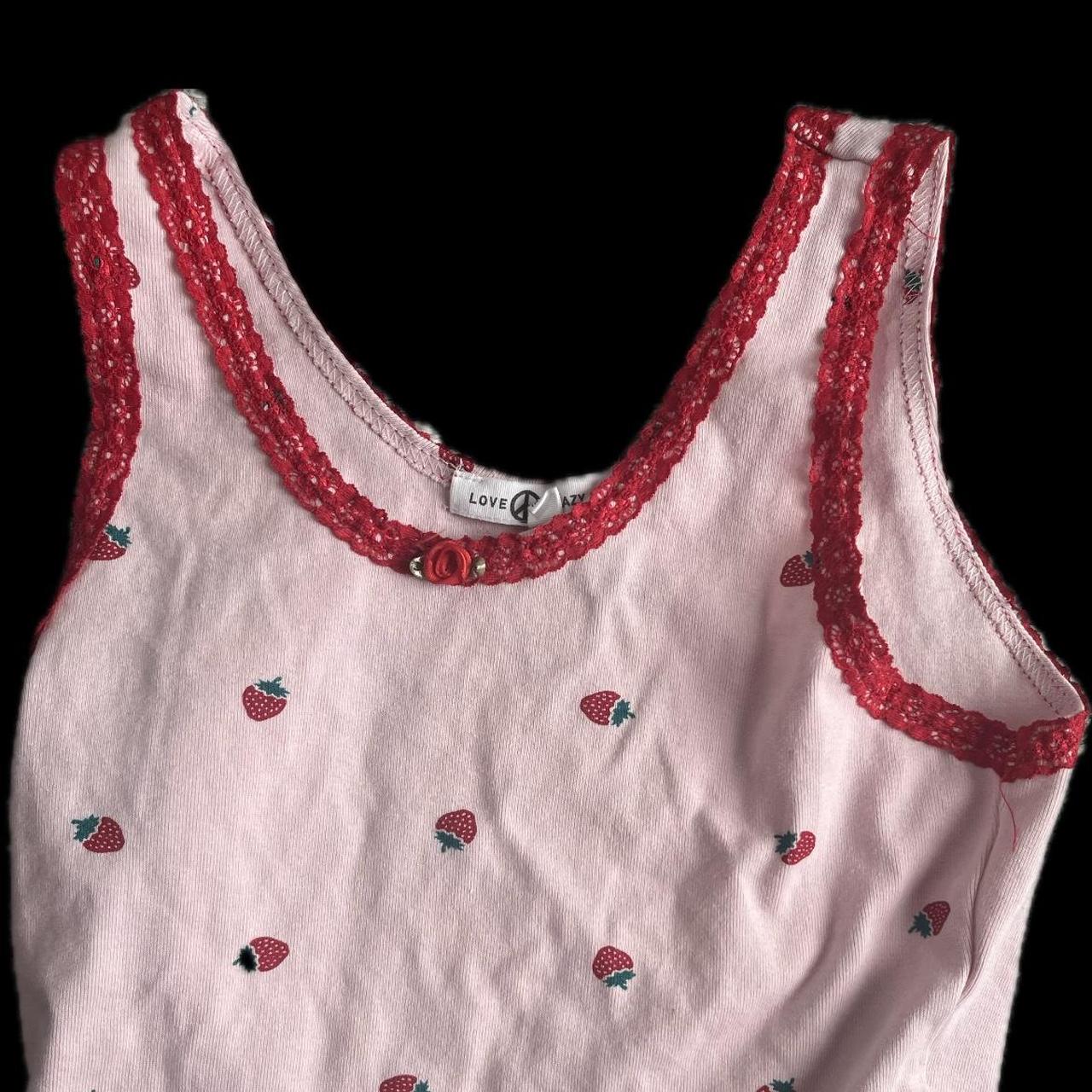 Pink and red strawberry tank top. XS cropped.... - Depop