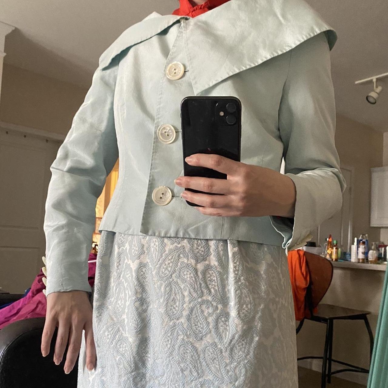 Classy bolero cut jacket in light blue with a big,... - Depop