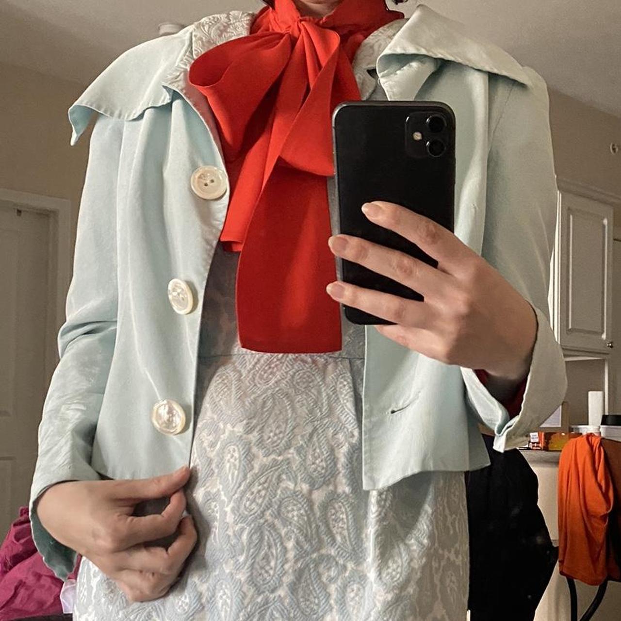 Classy bolero cut jacket in light blue with a big,... - Depop