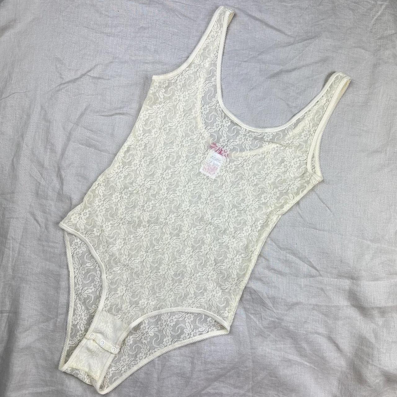 Vintage y2k cream / lemon yellow lace bodysuit sheer... - Depop