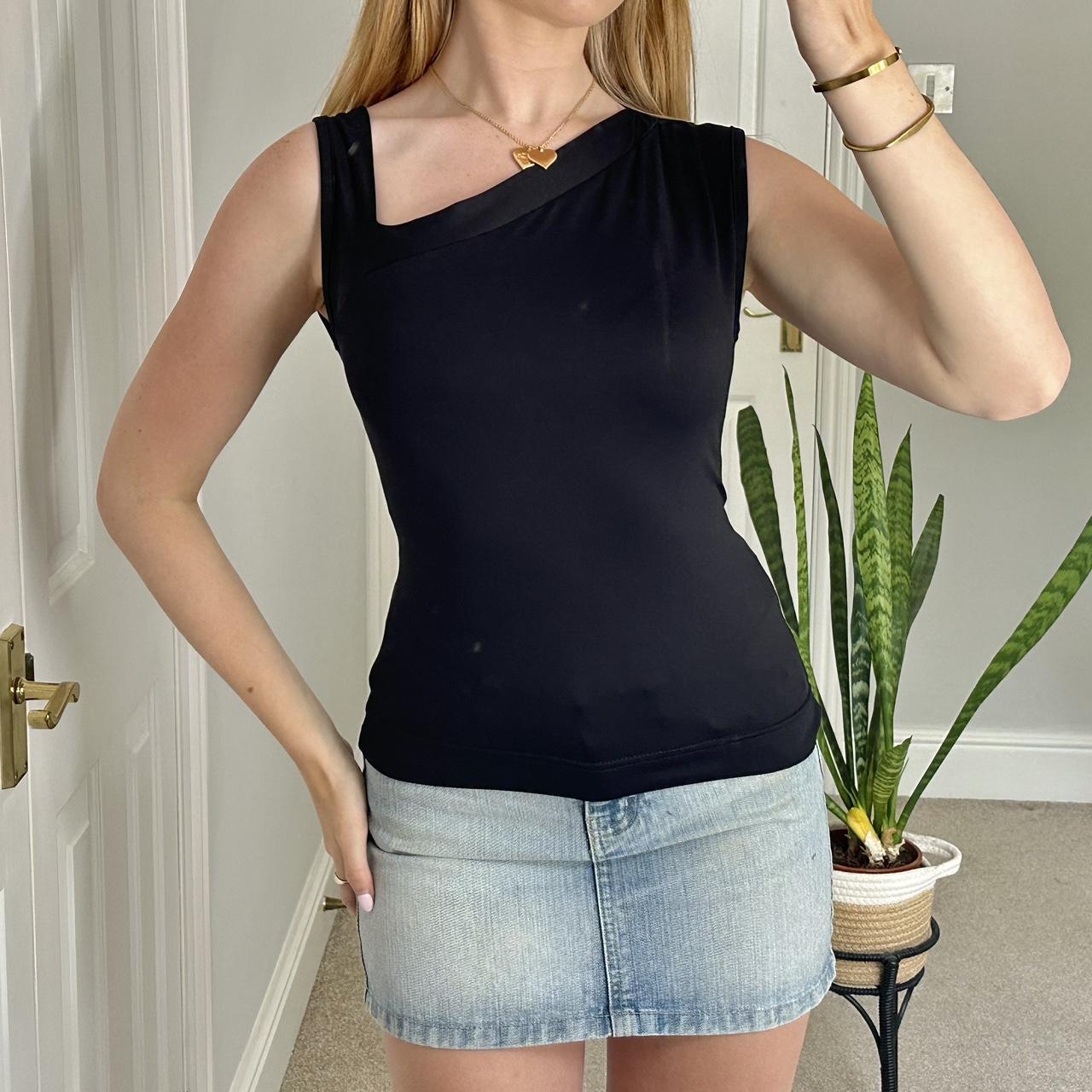 Vintage Y2K Jane Norman black asymmetrical vest top... - Depop