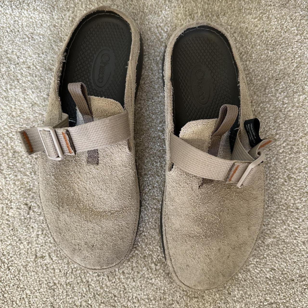 Chaco mules in good shape. Waterproof suede in cream... - Depop