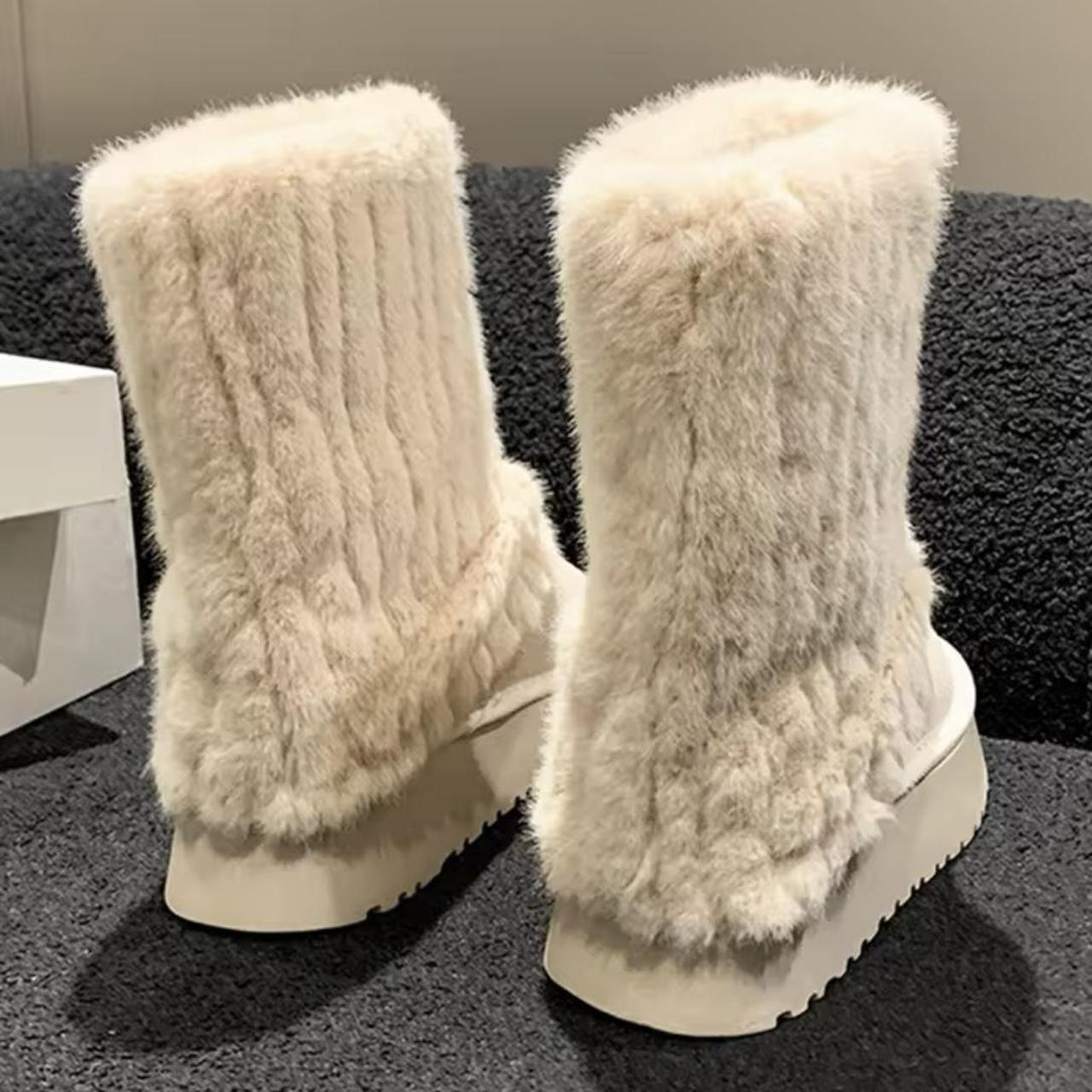 Suede Fold Over Faux-Fur Platform Boots with Thick... - Depop