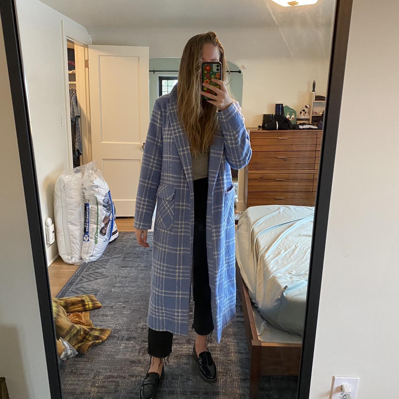 Glamorous Brand Robe Coat - blue and white plaid.... - Depop