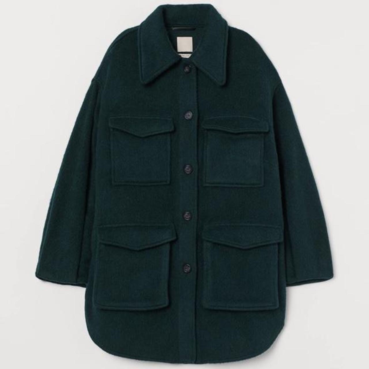 H&M green wool shirt jacket coat shacket Size S - Depop
