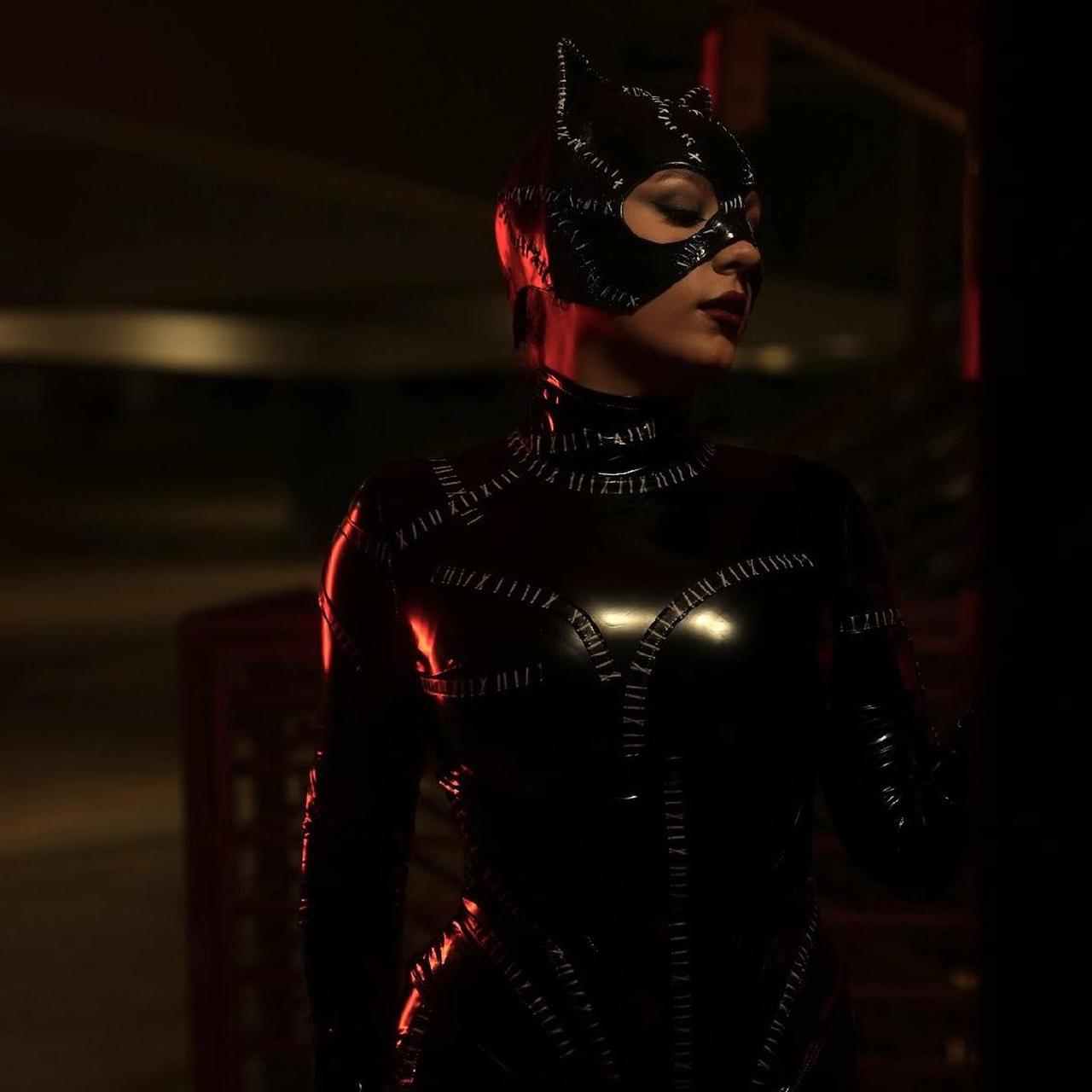 Black latex pvc leather Catwoman costume Size... - Depop