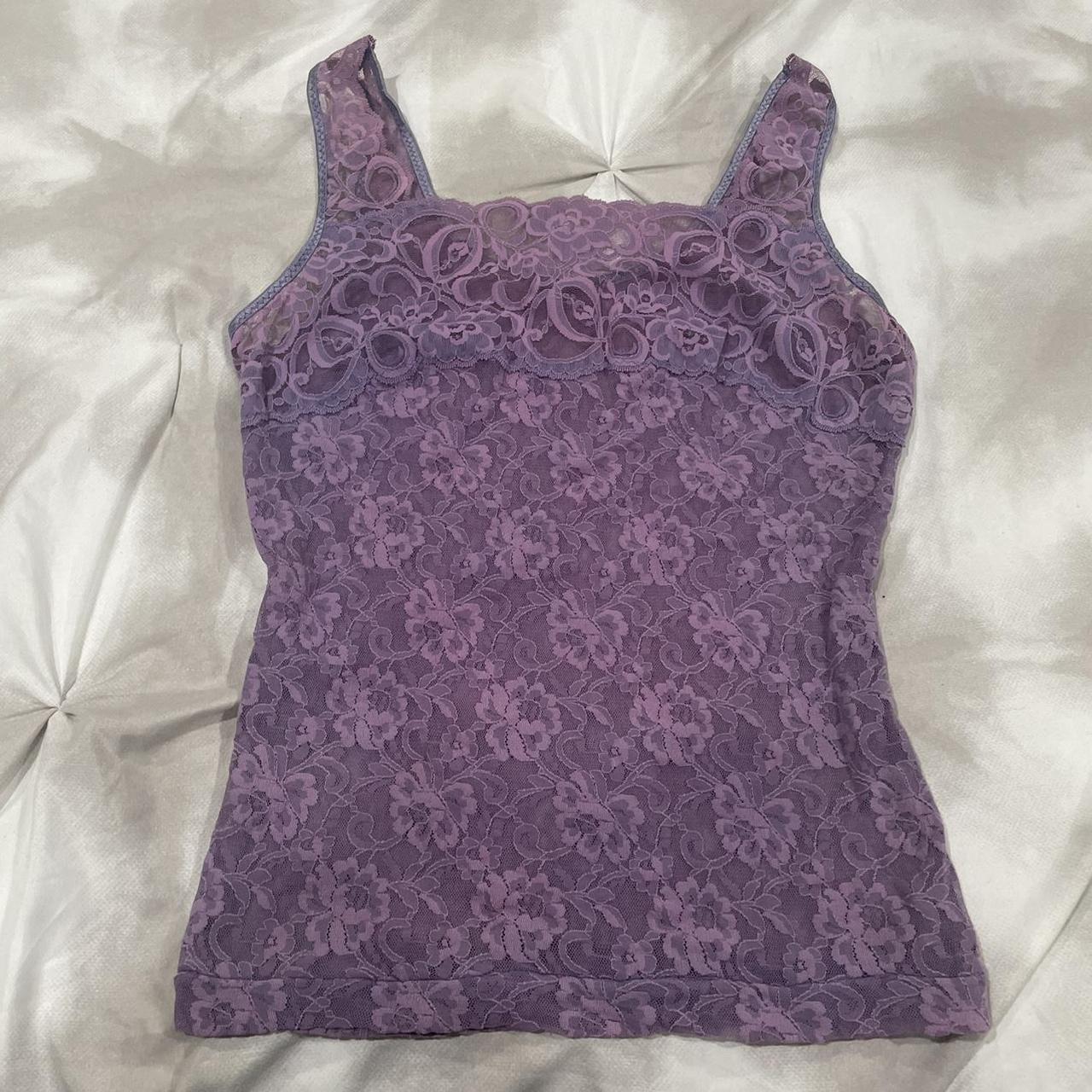Purple lace tank top Sheer Preowned Best fit size... - Depop