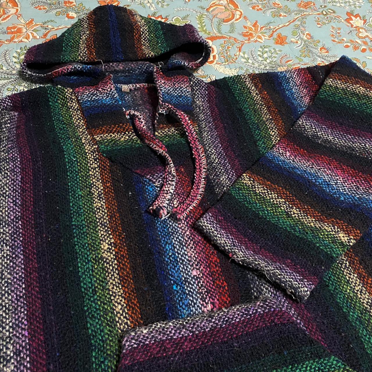 Vintage Baja Hoodie drug rug multicolor rainbow... - Depop