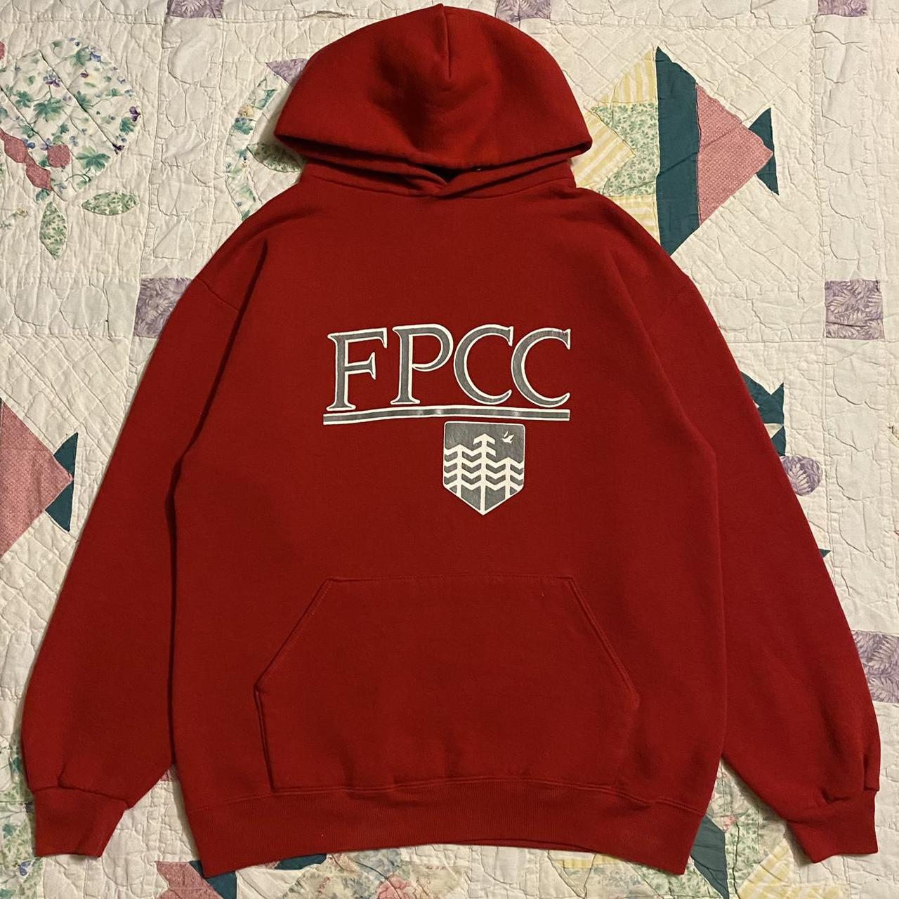 FPCC vintage red white and grey hoodie forest... - Depop