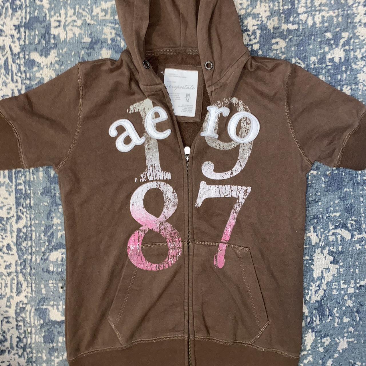 aeropostale brown short sleeve zip up perfect... - Depop