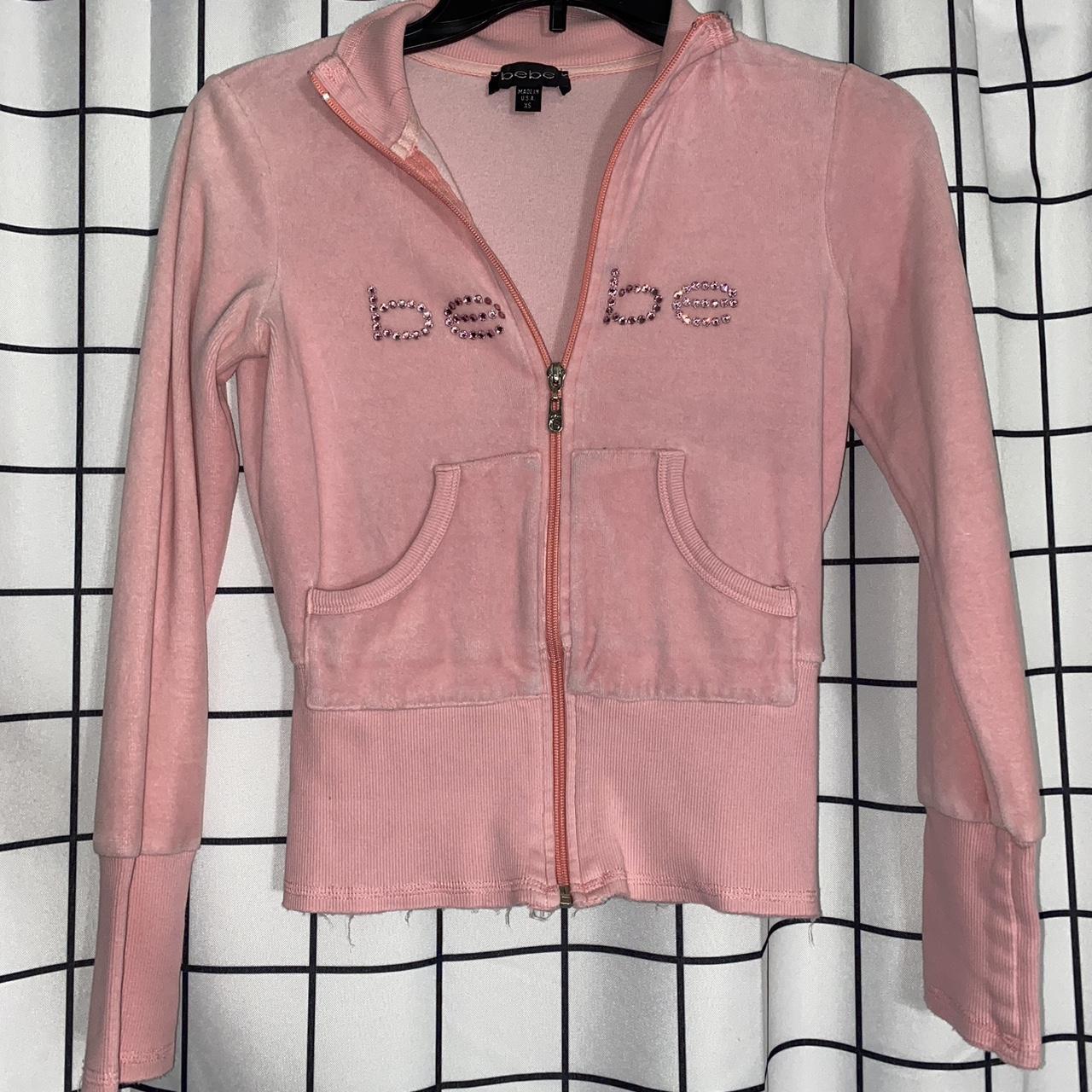 y2k baby pink velour bebe zip up so cute, size xs,... - Depop