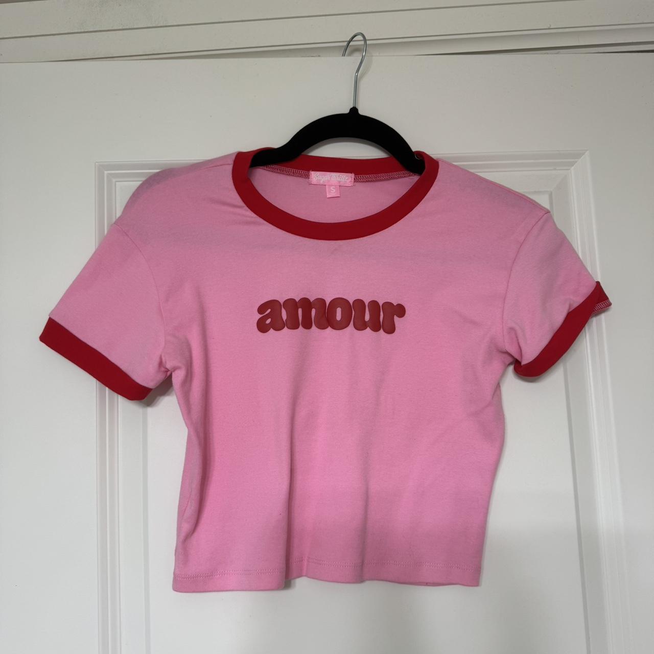 Amour pink baby tee - Depop