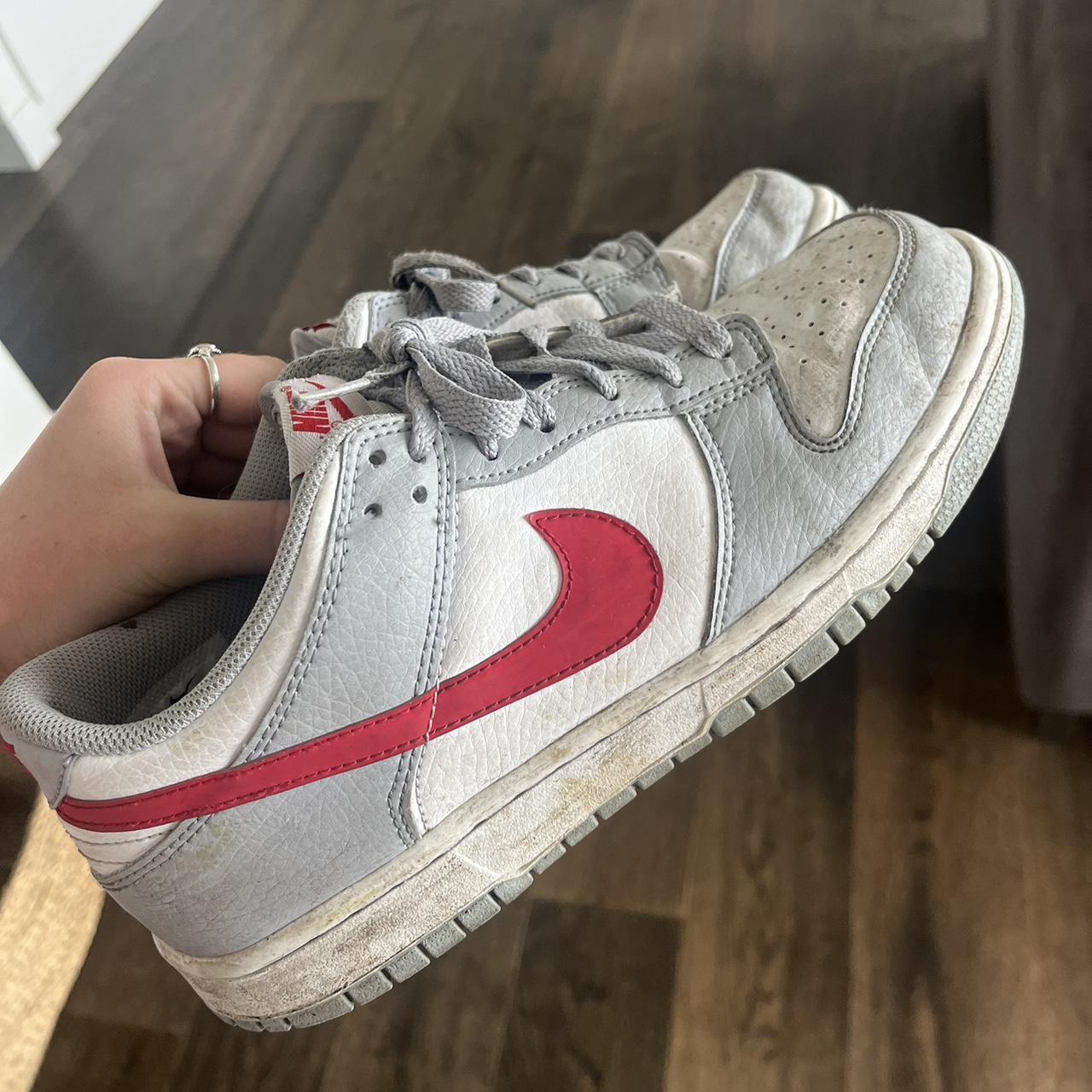 Nike red/grey dunks good condition size youth 7/... - Depop