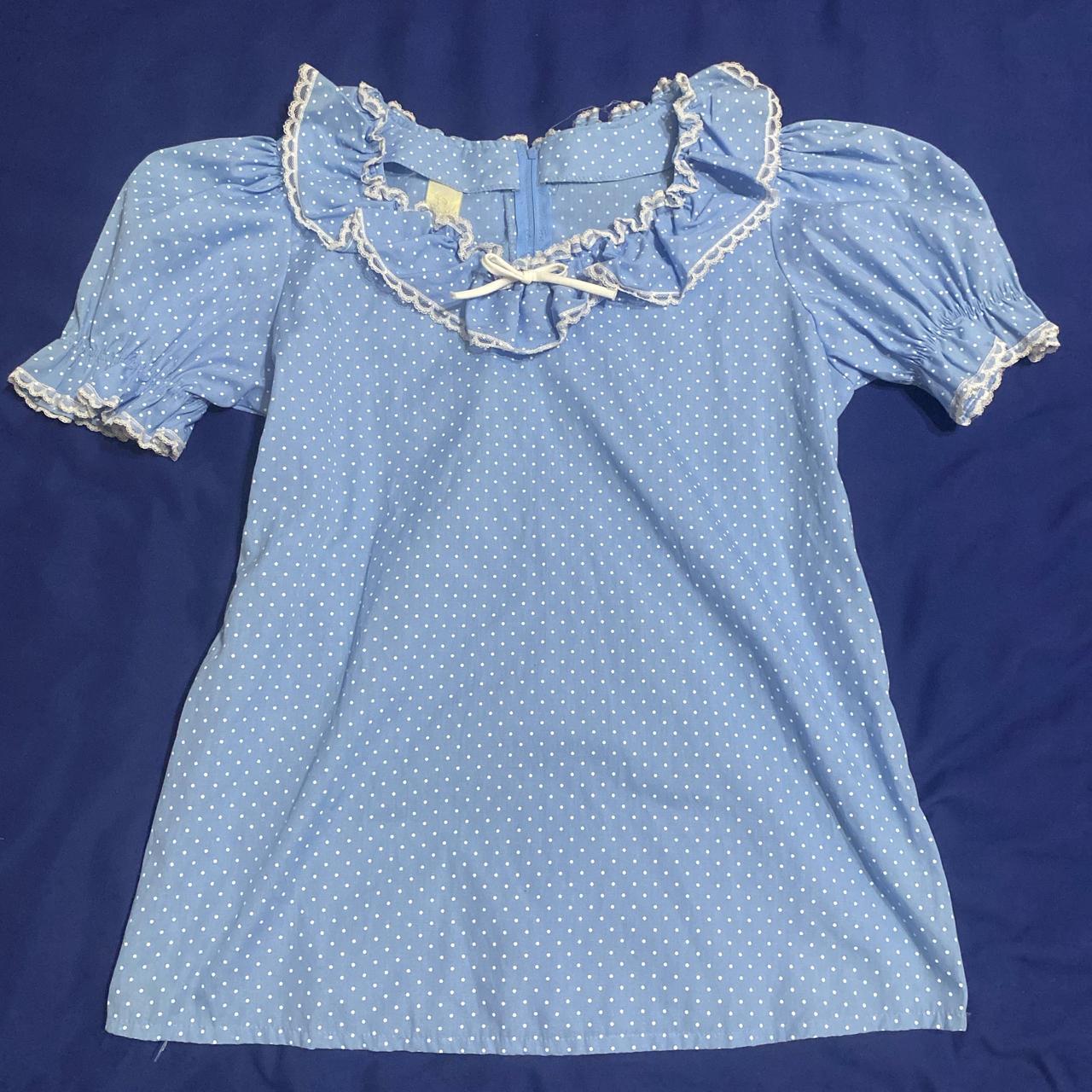 Blue Shojo Girl Blouse Blue and white polka dot... - Depop