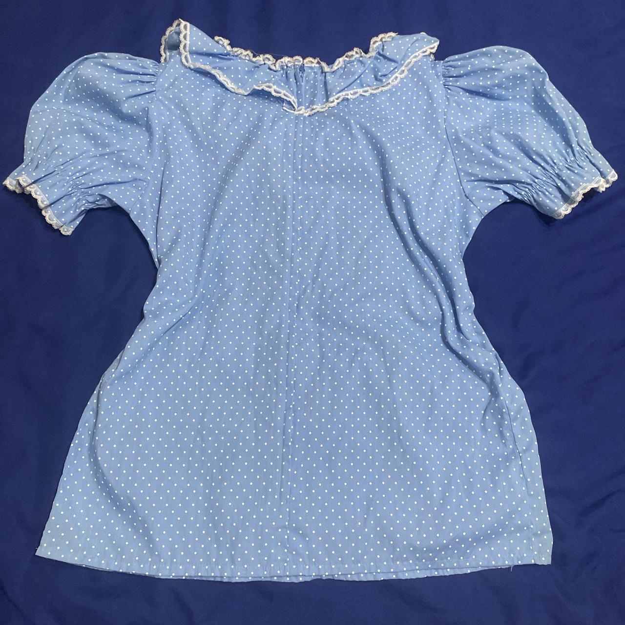 Blue Shojo Girl Blouse Blue and white polka dot... - Depop
