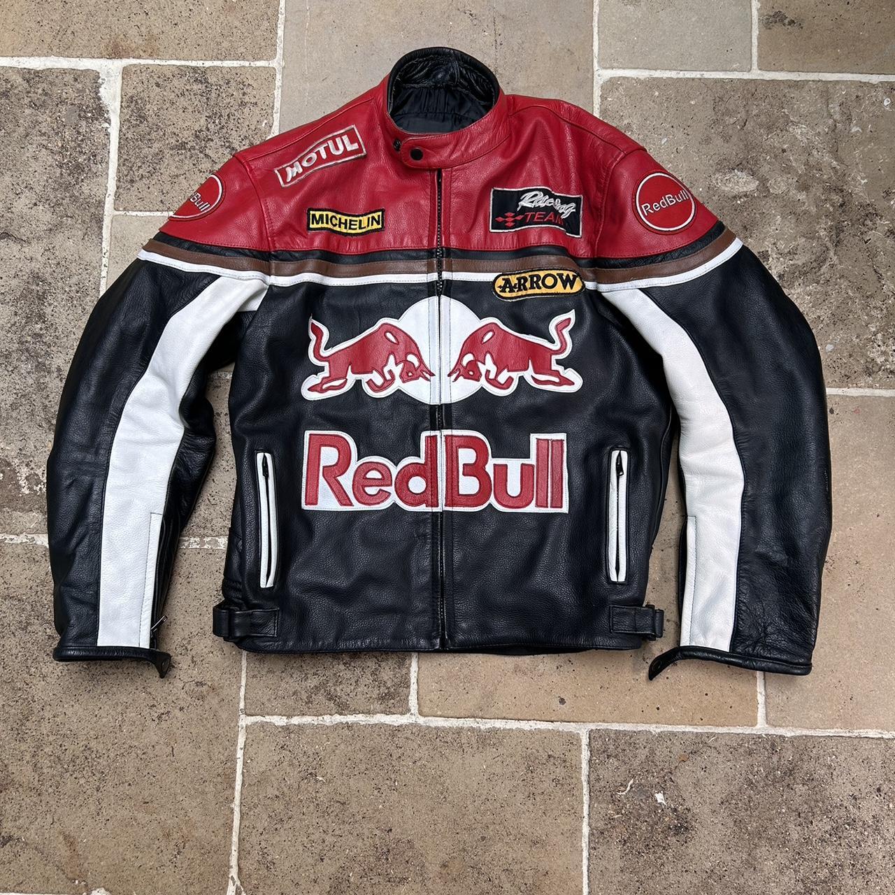 Vintage Red Bull Real Genuine Leather Biker... - Depop