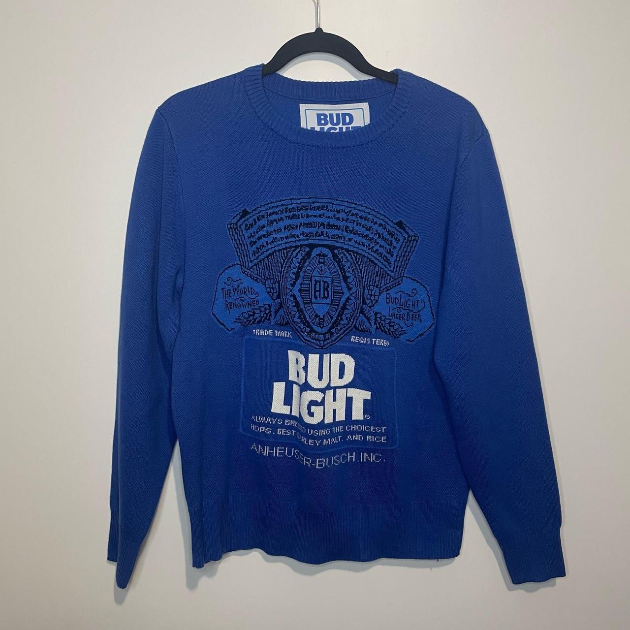 Bud Light Men's Beer Crewneck Pullover Sweater Size... - Depop