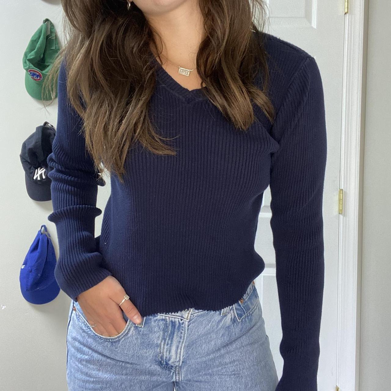 navy blue v-neck sweater. i’m great condition. size... - Depop