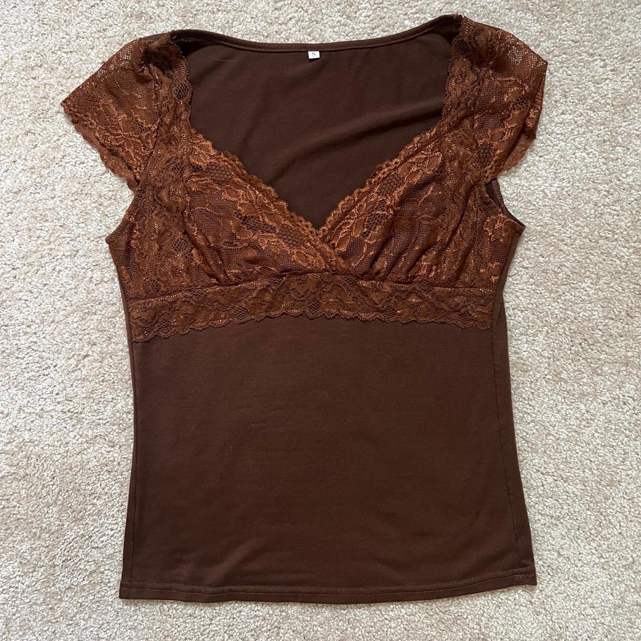 ﾟ brown lace top *:･ﾟ gorgeous brown shirt with... - Depop