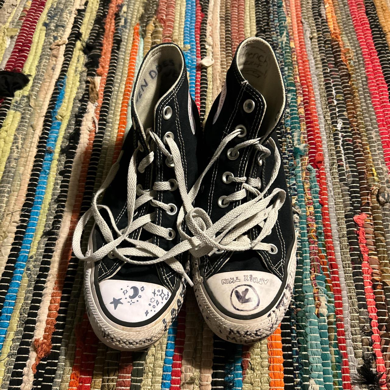 black converse with writing all over them 8 - Depop