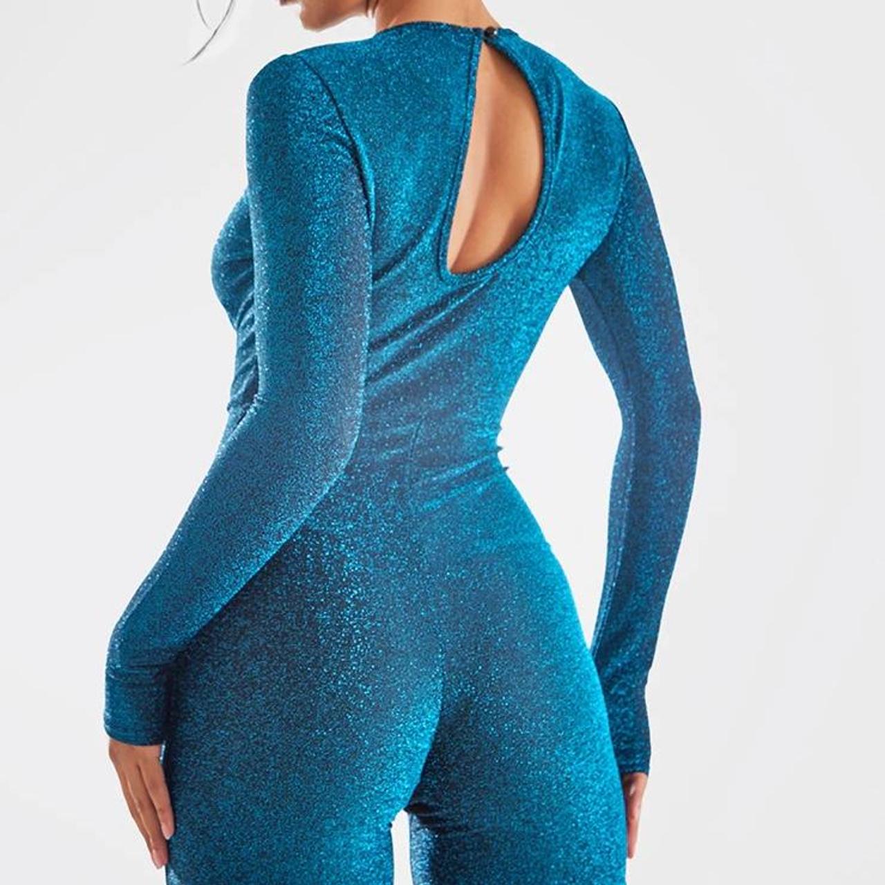 Pretty Little Thing blue glitter romper, size US 2.... - Depop