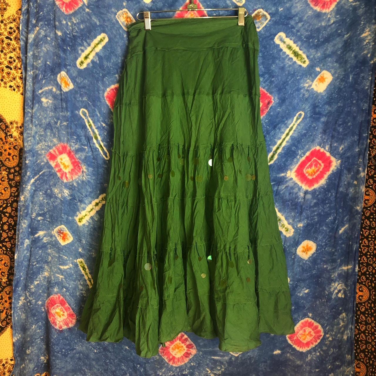 Boho Fairy Maxi skirt Green beaded peasant skirt... - Depop