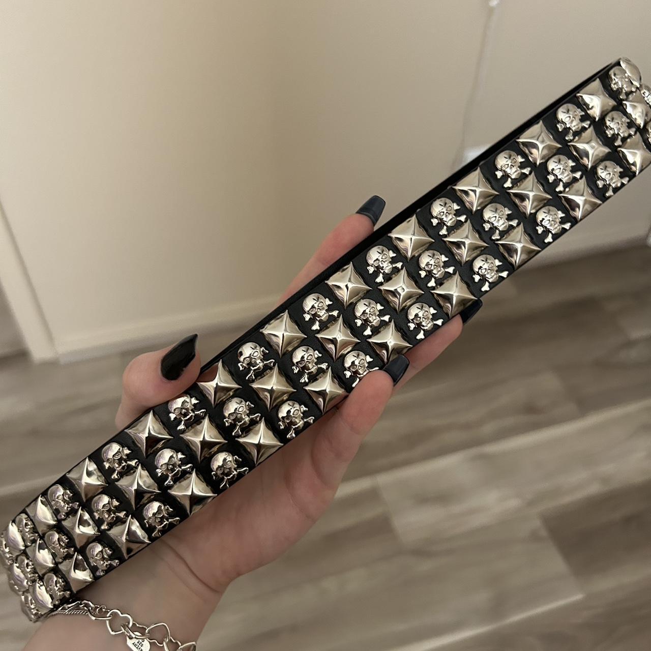hot topic skull and crossbones studded belt, no... - Depop