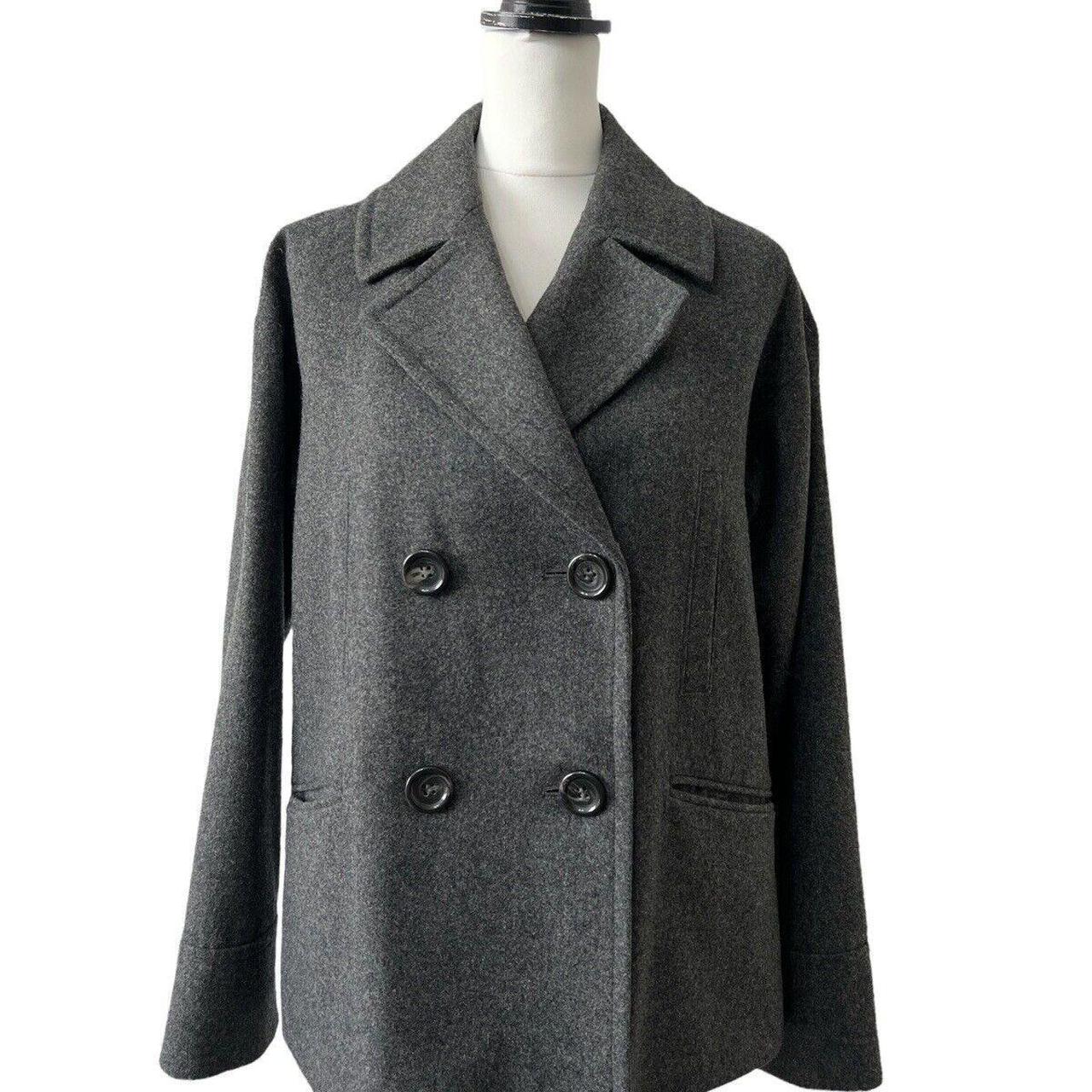 Uniqlo Womens Grey Short Coat Size M double breasted... - Depop