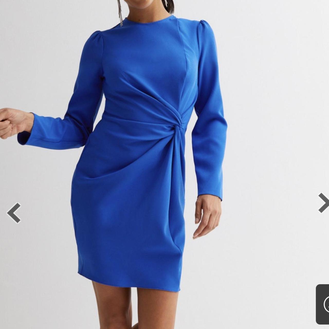 NEW LOOK BLUE CREW NECK TWIST FRONT MINI DRESS Size... - Depop